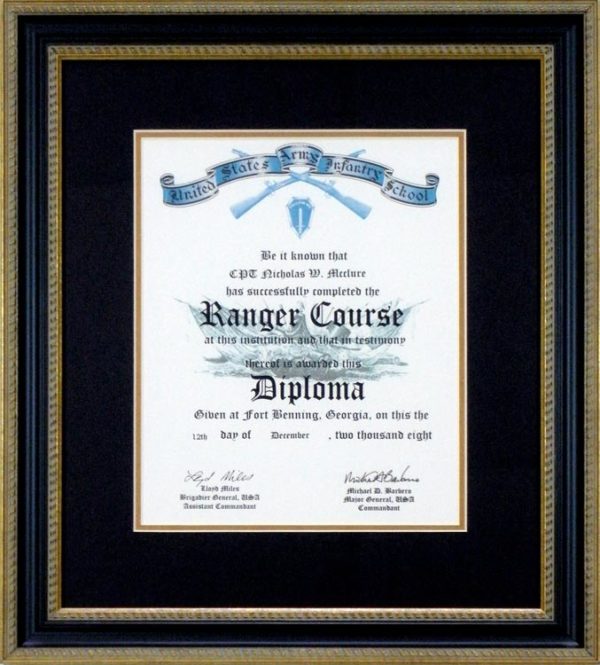 Ranger Course Diploma With Ornate Gold And Black Frame - Framed Guidons*