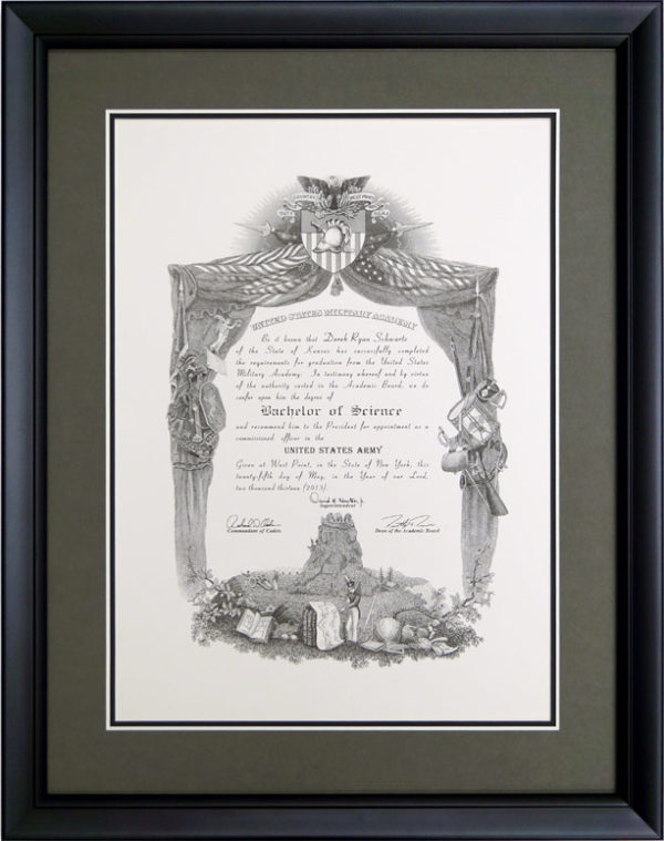 West Point Diploma With Simple Design And Black Frame - Framed Guidons*