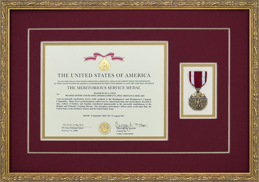 Meritorious Service Medal Custom Framed With Award Document Framed 