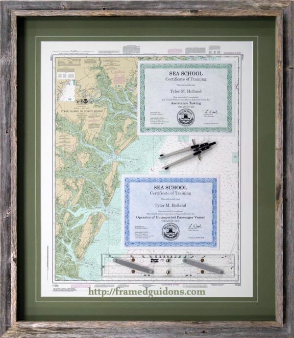 Framed Nautical Certificates of Training with Chart - Framed Guidons*