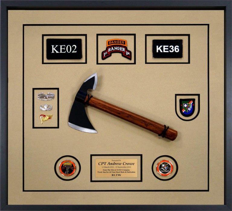 Military Shadow Box Examples - Tomahawk With Ranger Coins, Patch, and ...