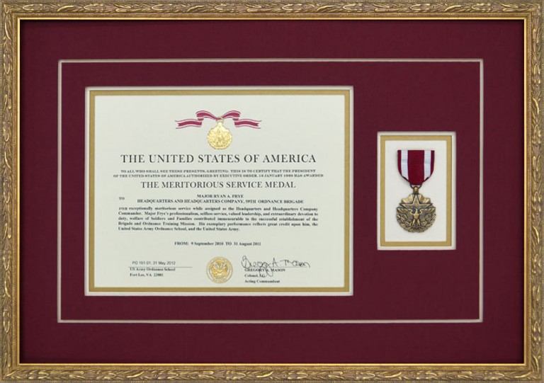 Meritorious Service Medal Custom Framed With Award Document Framed 